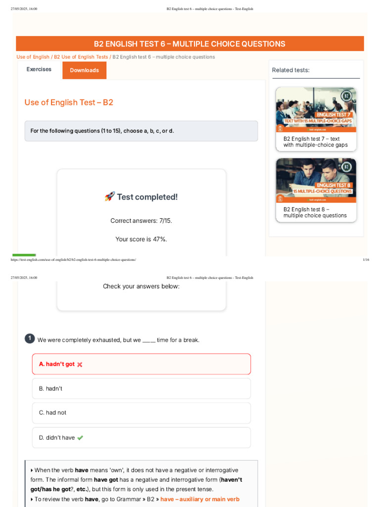 B2 English Test 6 - Multiple Choice Questions - Test-English | PDF ...