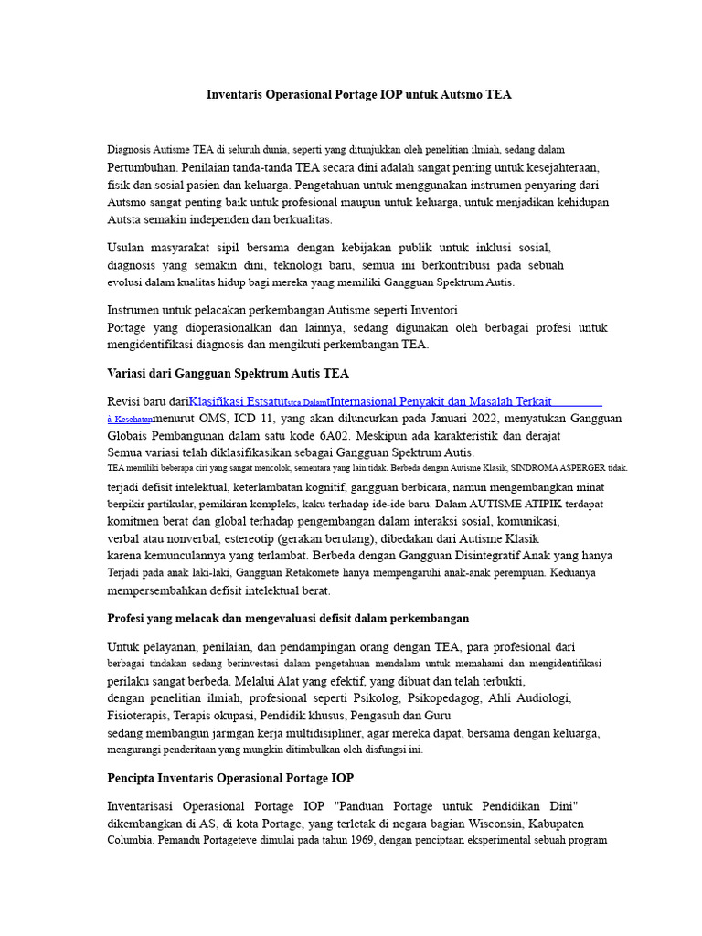 Inventaris Operasional Portage IOP | PDF