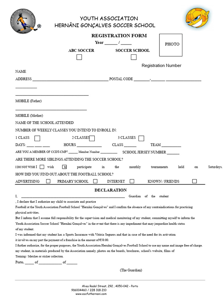Football Registration Form | PDF