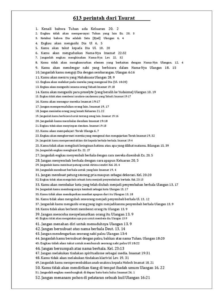 613 Perintah Taurat dalam Yudaisme | PDF