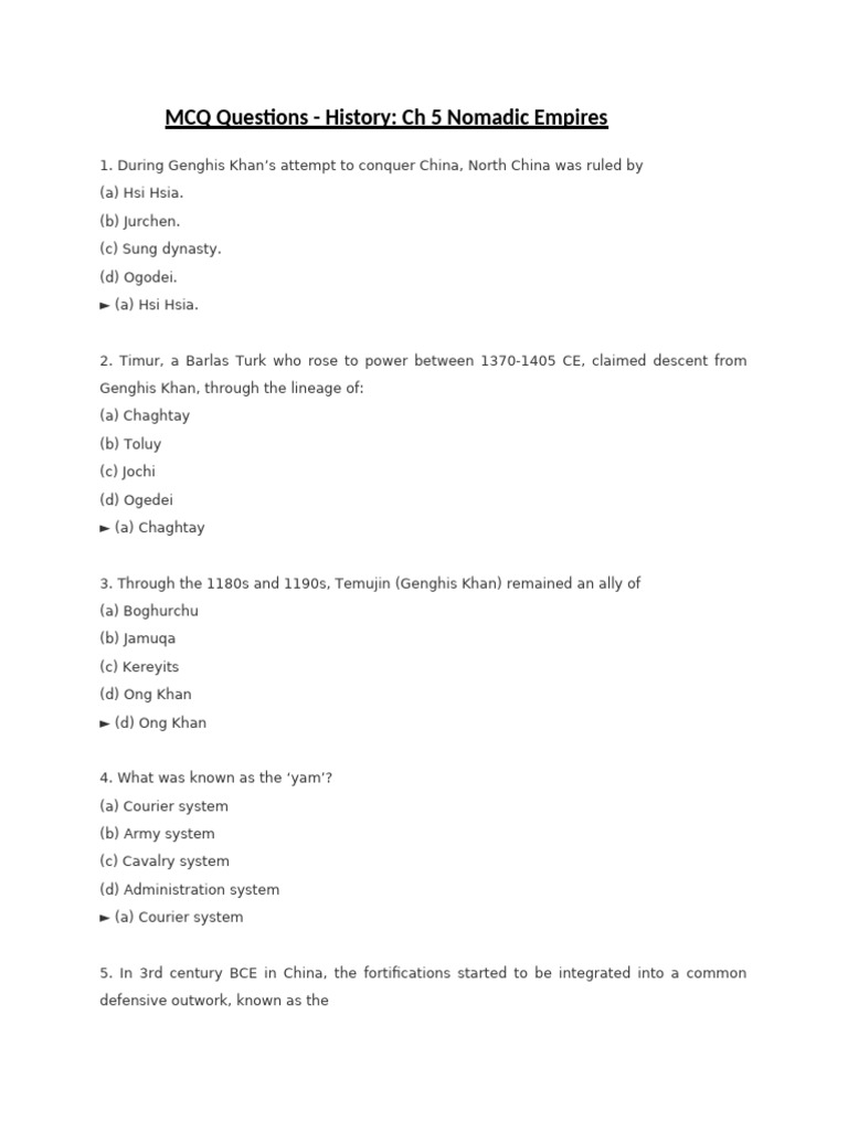 MCQ Questions-Nomadic Empires | PDF | Mongol Empire | Huns