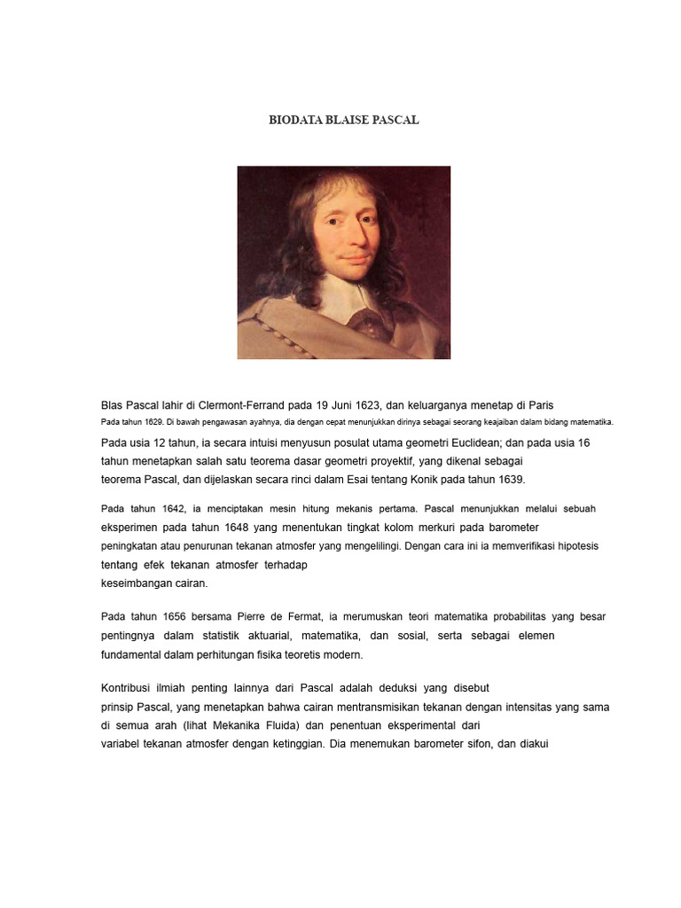 Biodata dan Kontribusi Blaise Pascal | PDF