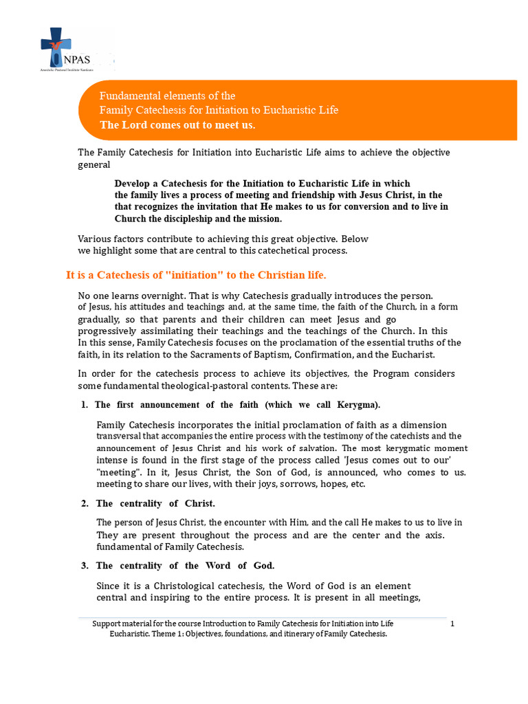 Fundamental Elements of Family Catechesis - CFIVE | PDF | Eucharist ...