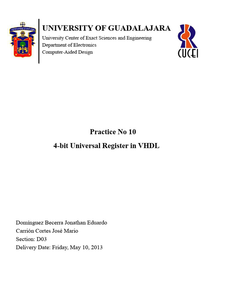 Practice 10 Universal Registration | PDF | Vhdl | Field Programmable Gate Array