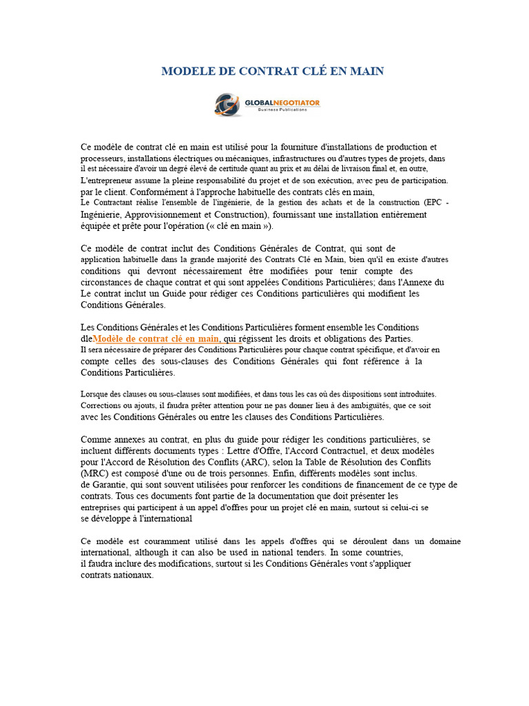 Modèle de contrat clé en main détaillé | PDF | Propriété intellectuelle