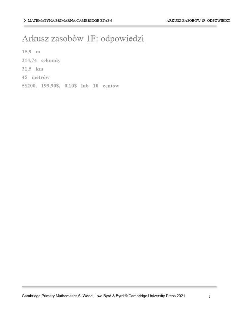 Prim Maths 6 2ed TR Resource Sheet Answers | PDF