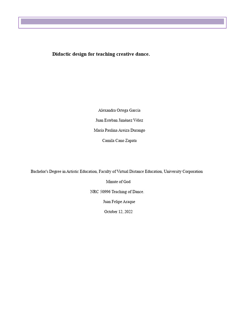 Creative Dance - Proposal For Class Development | PDF | Senses | Dances