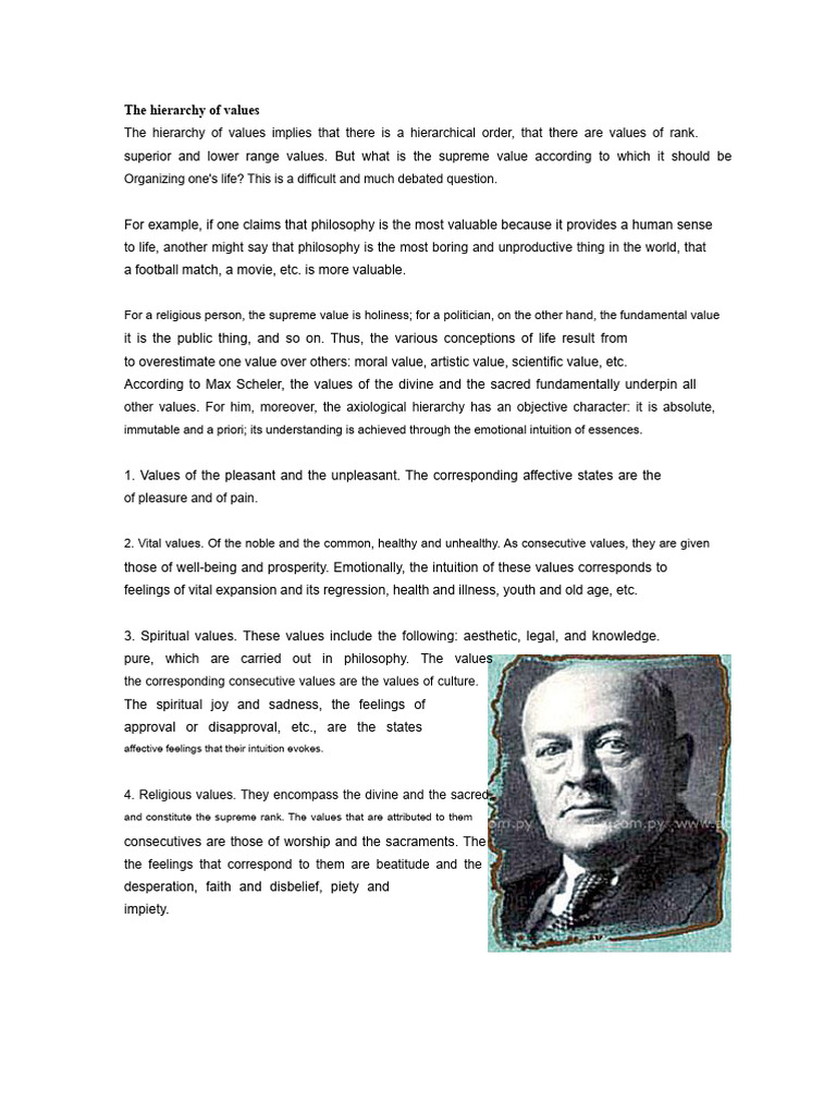 Hierarchy of Values According To Max Scheler | PDF
