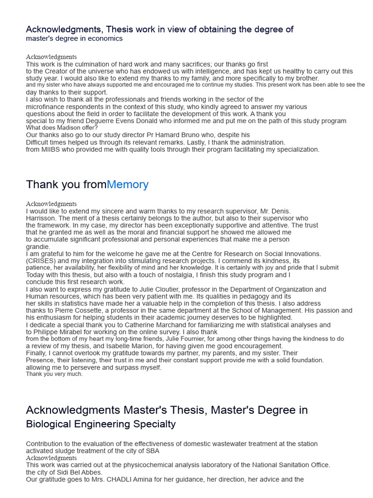 Acknowledgments of Thesis - Examples of Acknowledgment | PDF | Thesis ...