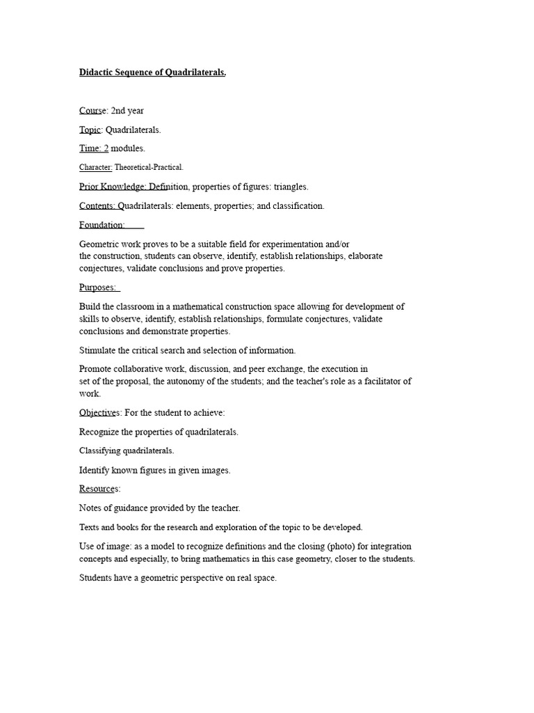 DIDACTIC SEQUENCE Quadrilateral | PDF | Triangle | Rectangle