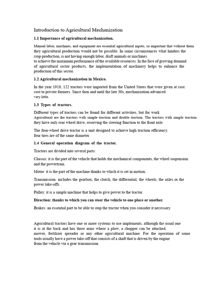 1-Introduction to Agricultural Mechanization | PDF | Tractor | Agricultural Machinery