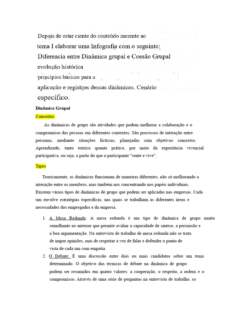 TRABALHO SOBRE DINÂMICA GRUPAL E COESÃO GRUPAL.docx | PDF | Sociologia ...