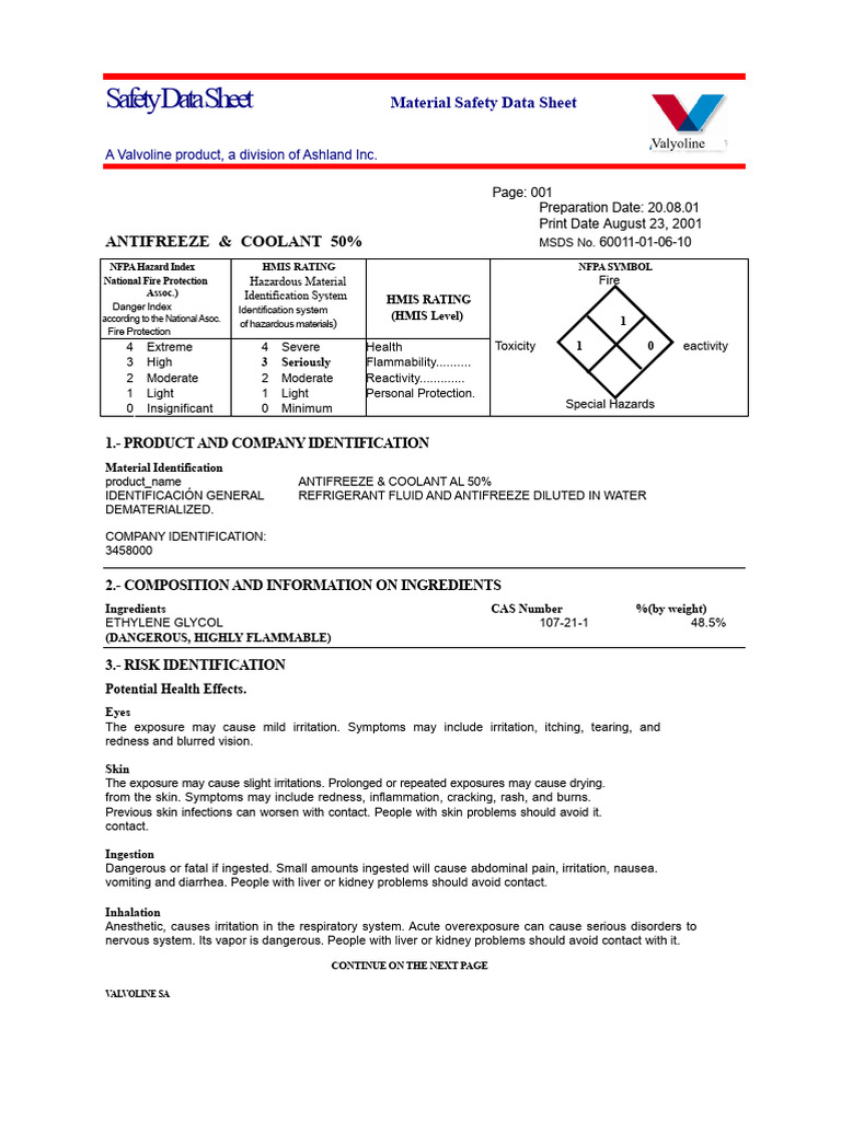 Luval Antifreeze and Coolant | PDF | Nausea | Occupational Safety And ...