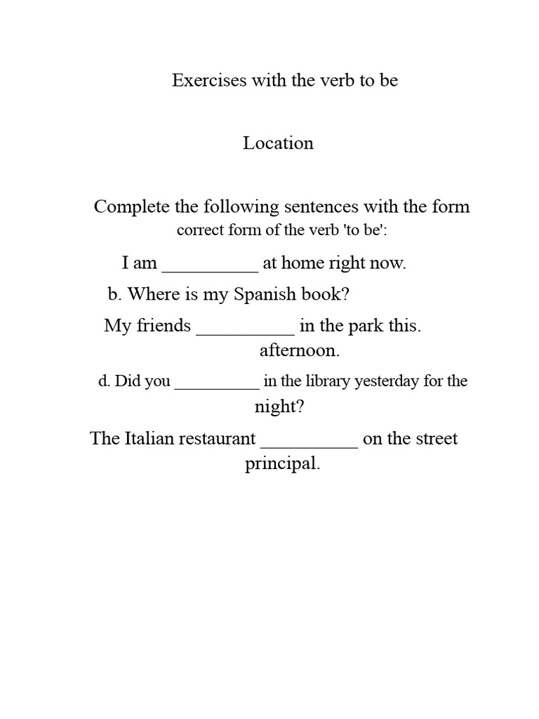 Exercises on the Verb 'To Be' | PDF