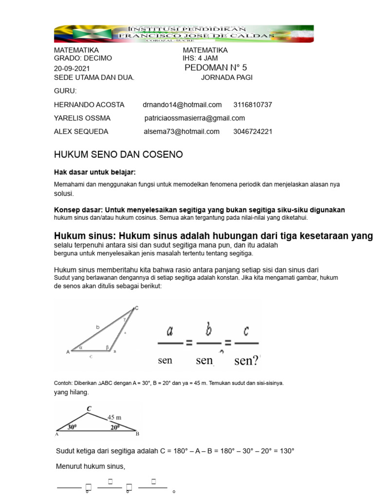 Pedoman #5 Hukum Sudut Sinus Dan Kosinus Ke-10 | PDF