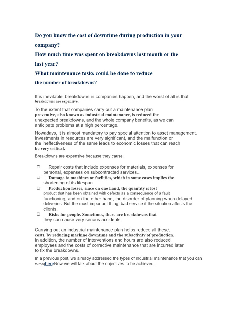 Cost of Downtime in Production | PDF | Business