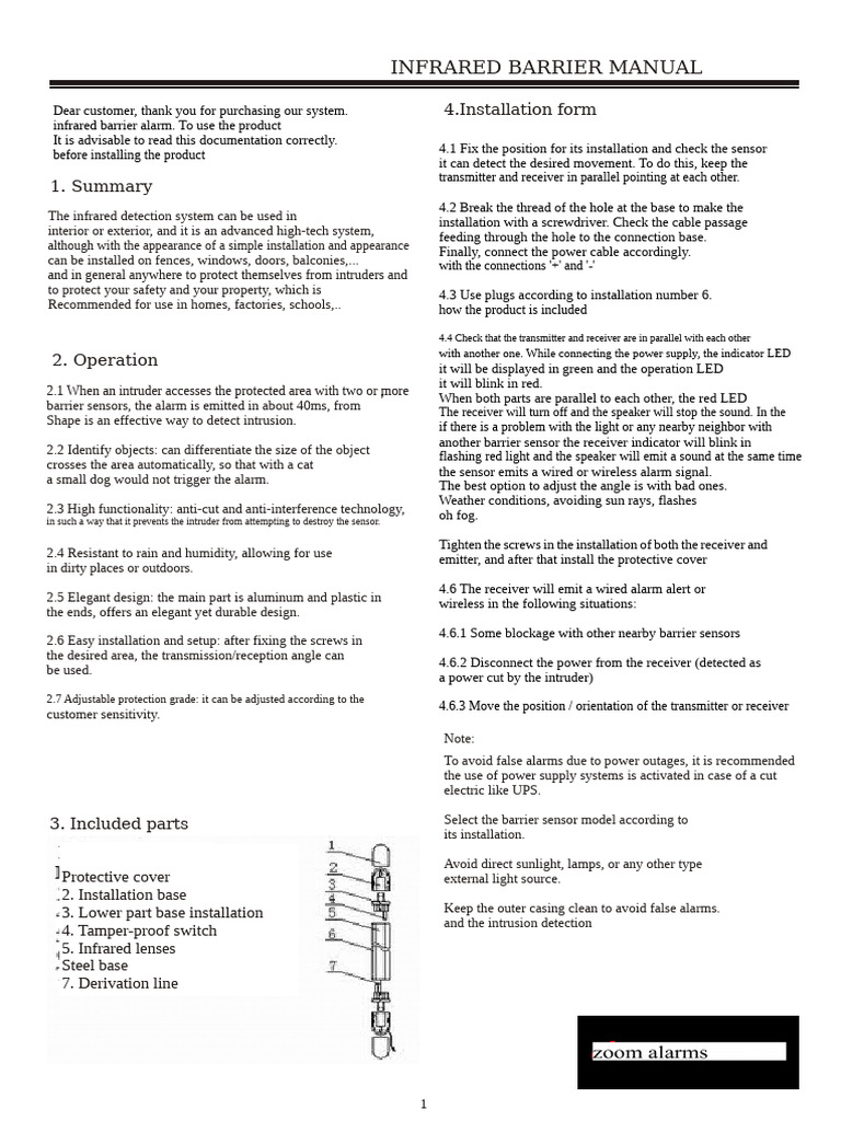 Infrared Barrier Alarm Installation Guide | PDF | Relay | Switch