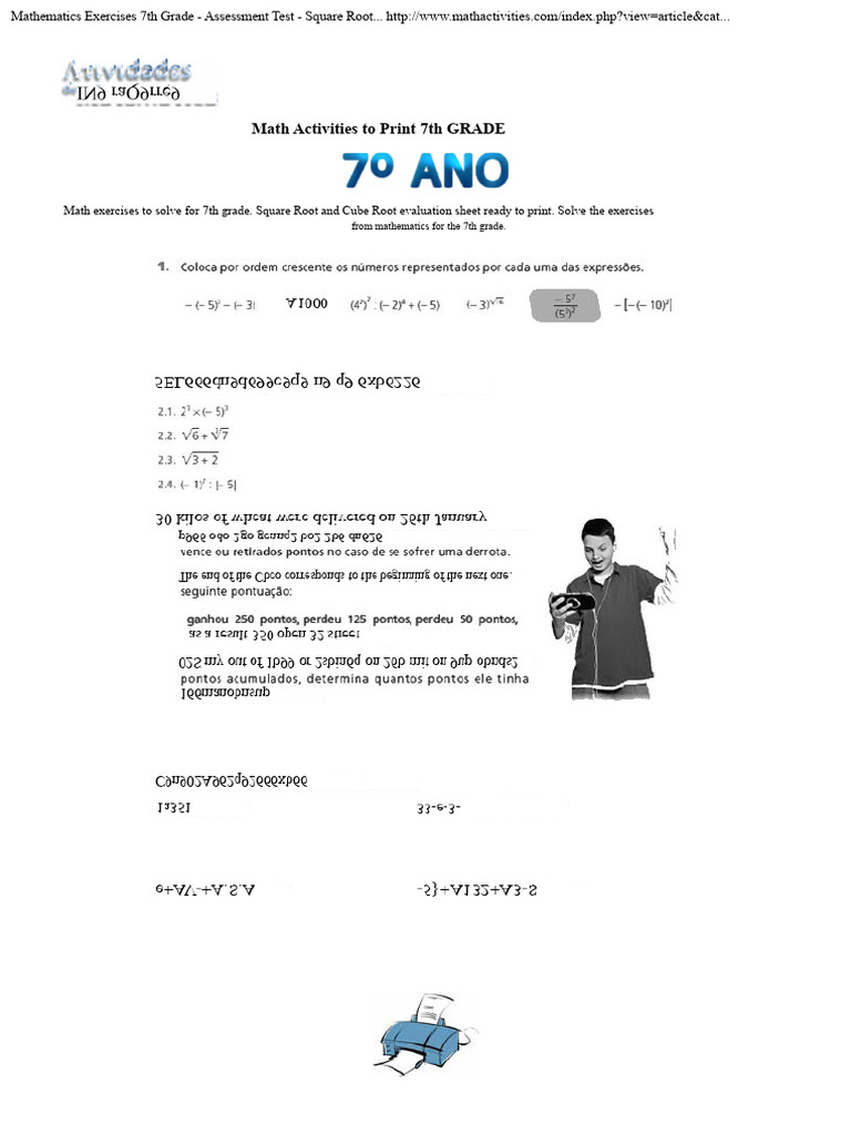 Mathematics Exercises 7th Grade - Assessment Test - Square Root and ...