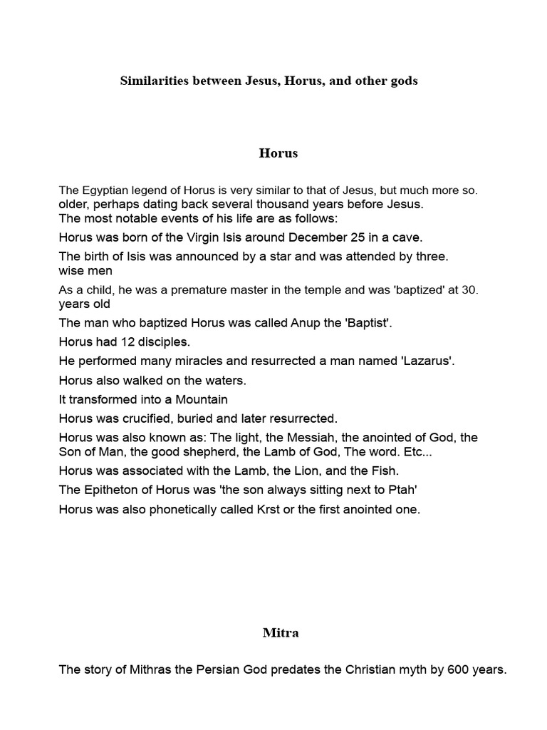 Jesus and Horus: Key Similarities | PDF | Jesus | Horus