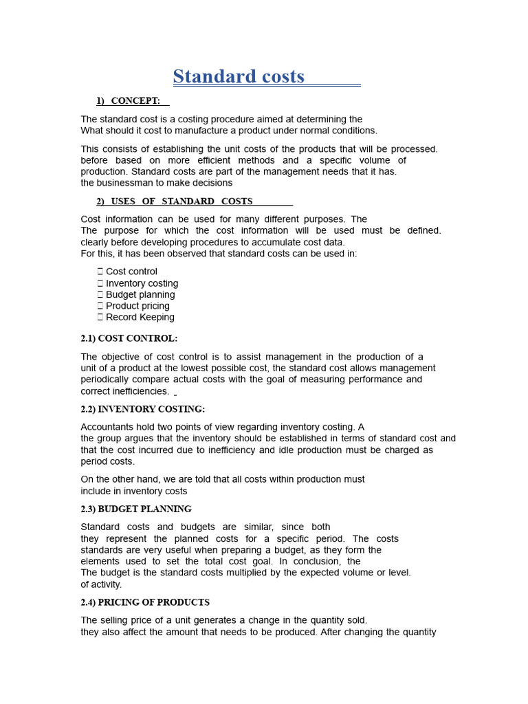 Standard Costs | PDF | Cost Accounting | Labour Economics
