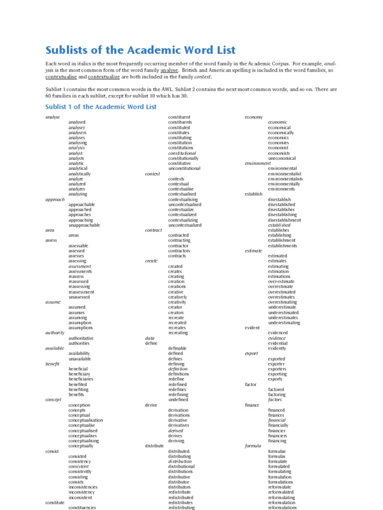 Academic Word List Overview | PDF | Hypothesis | Economics
