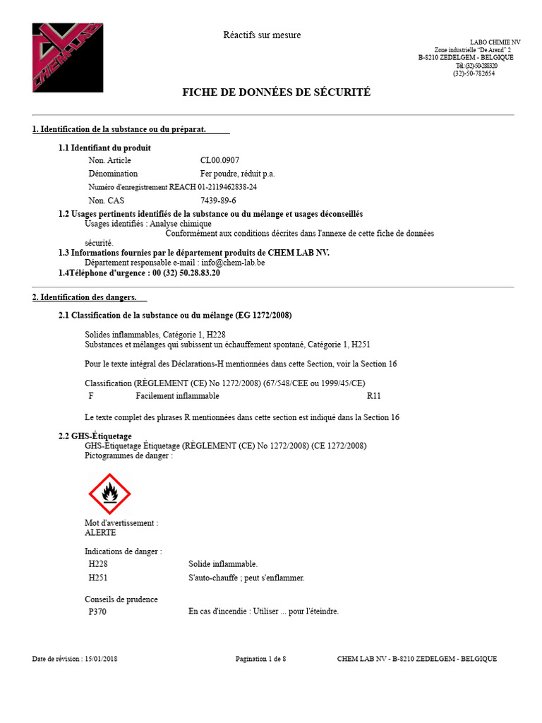 Fiche de sécurité : Fer en poudre p.a. | PDF | Chimie | Substances ...