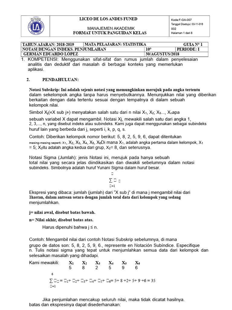 F-Ga-007 Panduan 1 - Notasi Dengan Indeks. Notasi Sigma | PDF