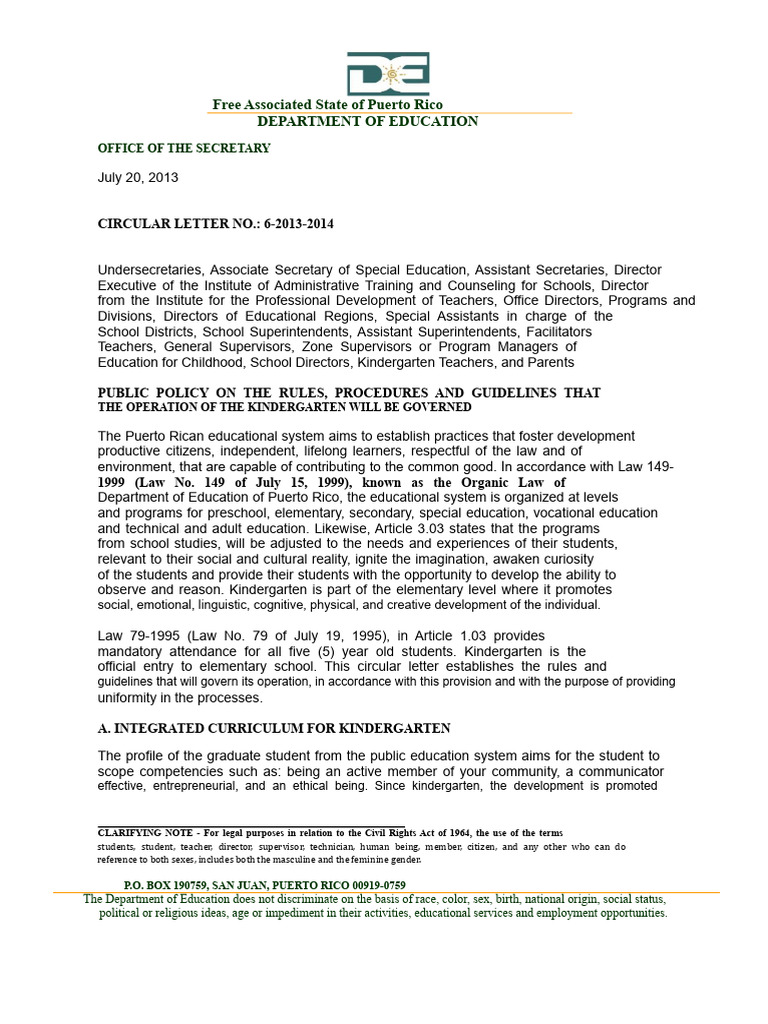 Circular Letter Kindergarten | PDF | Cognitive Development | Curriculum