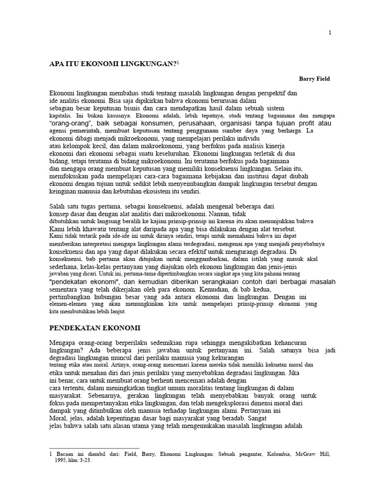 Ekonomi Lingkungan Ringkasan Barry Field PDF | PDF