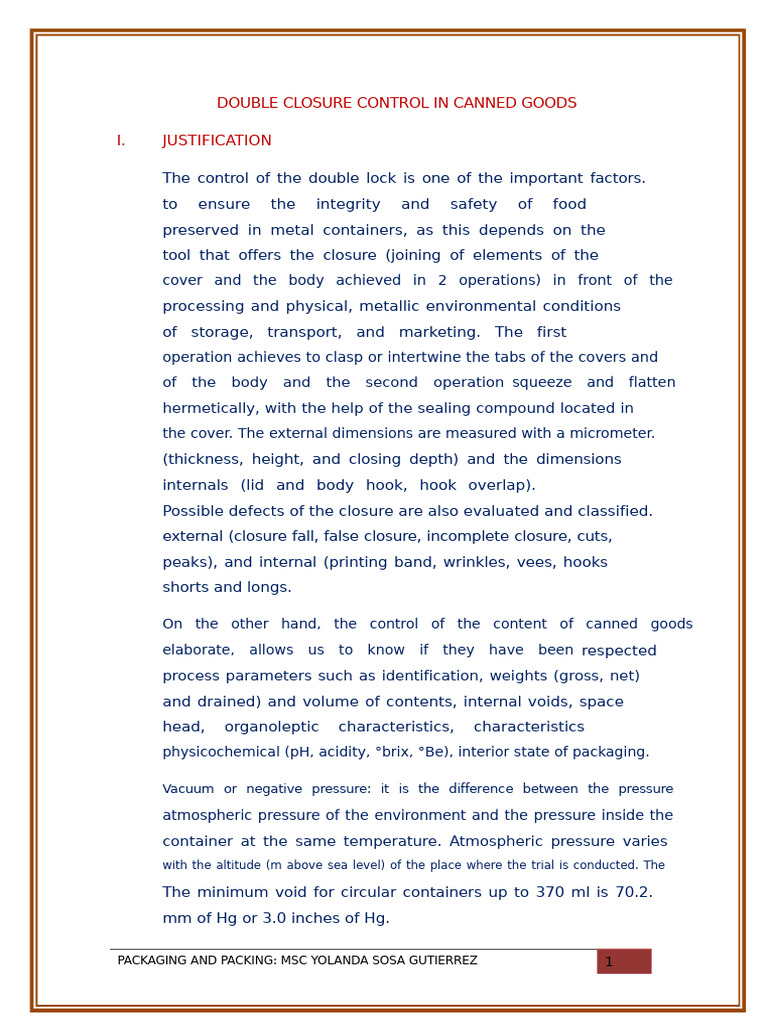 Double Closure Control in Canned Goods | PDF | Pressure | Vacuum
