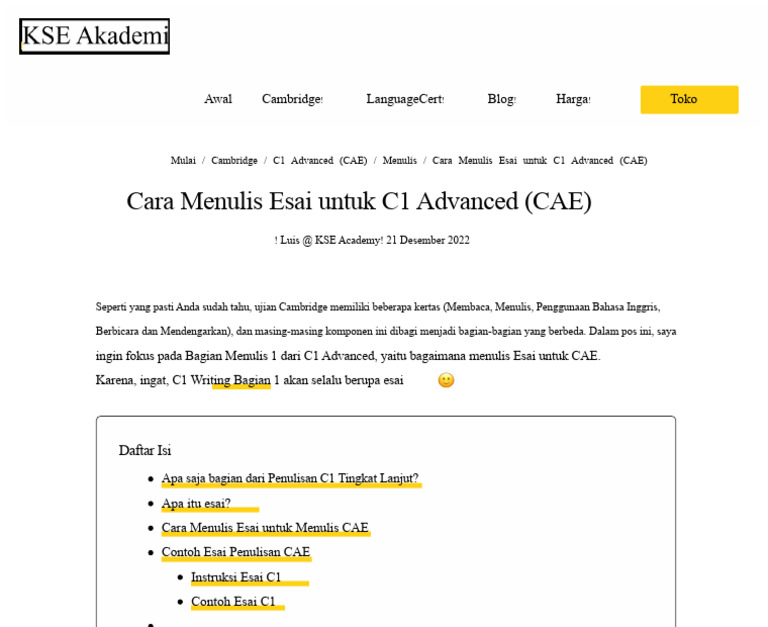 Cara Menulis Esai untuk C1 Advanced (CAE) KSE Academy® | PDF
