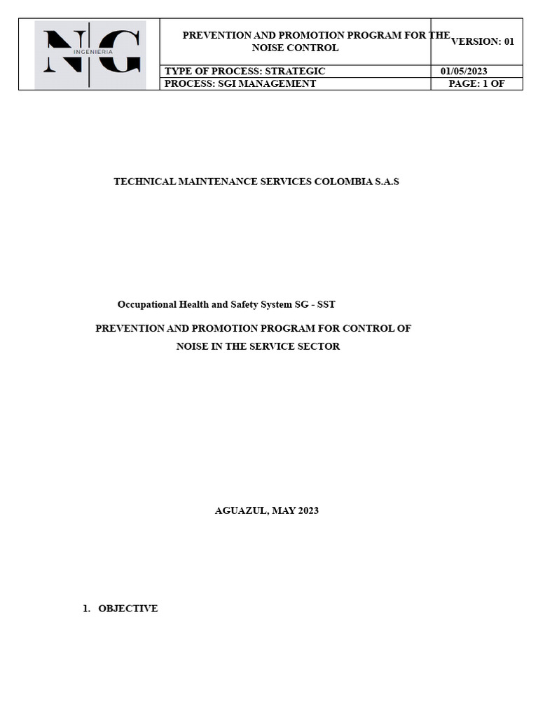 Noise Control Program for Workers' Health | PDF | Noise | Occupational ...
