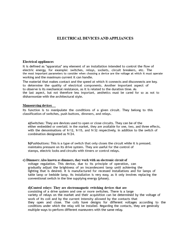 Essential Guide to Electrical Devices | PDF | Relay | Switch