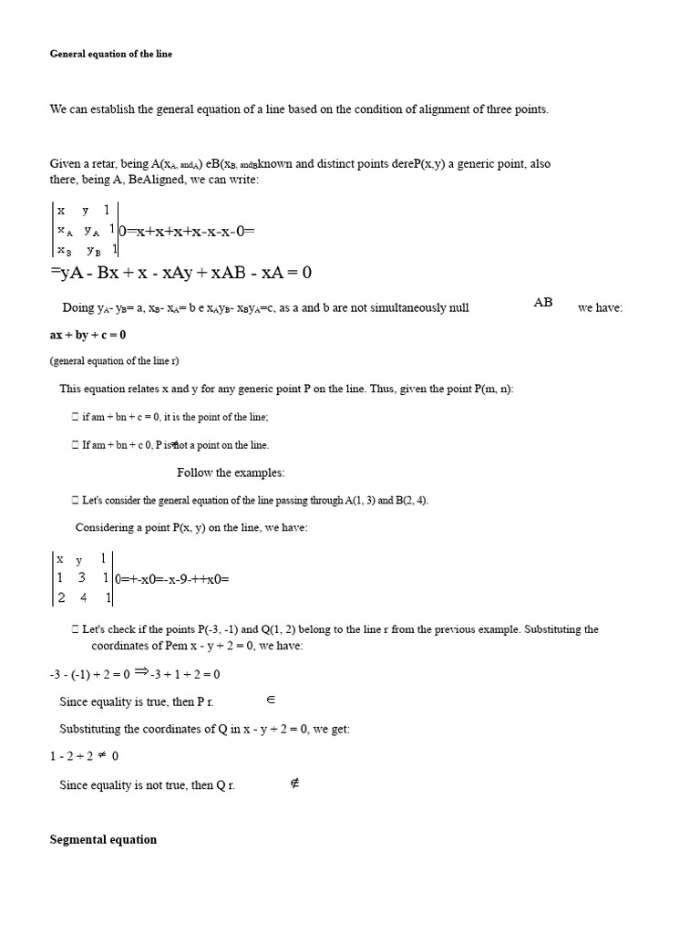 General Equation of a Line Explained | PDF | Line (Geometry) | Equations