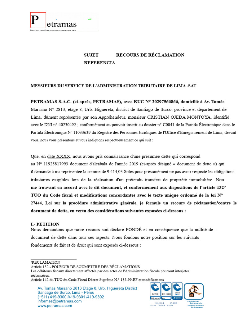 Recours de Réclamation Fiscale de PETRAMAS | PDF | Impôts | Dettes