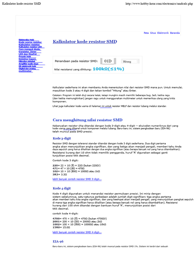 Kalkulator Kode Resistor SMD | PDF