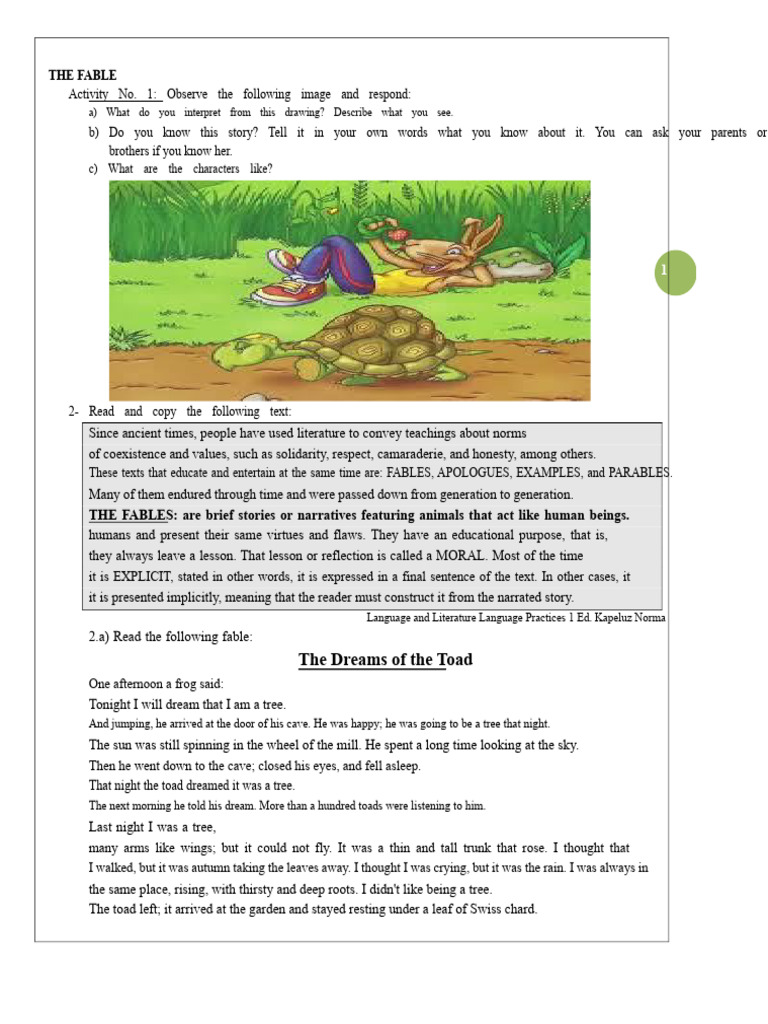The Toad's Dream Fable Analysis | PDF