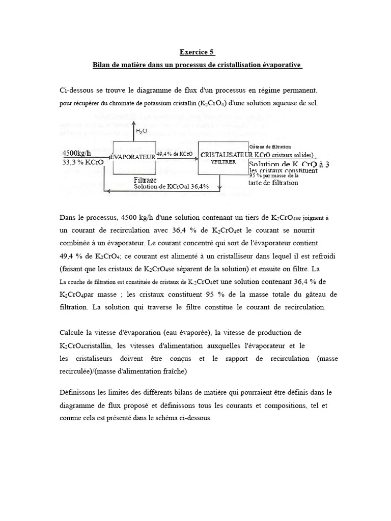 Bilan de matière : cristallisation K2CrO4 | PDF | Filtration | Physique ...