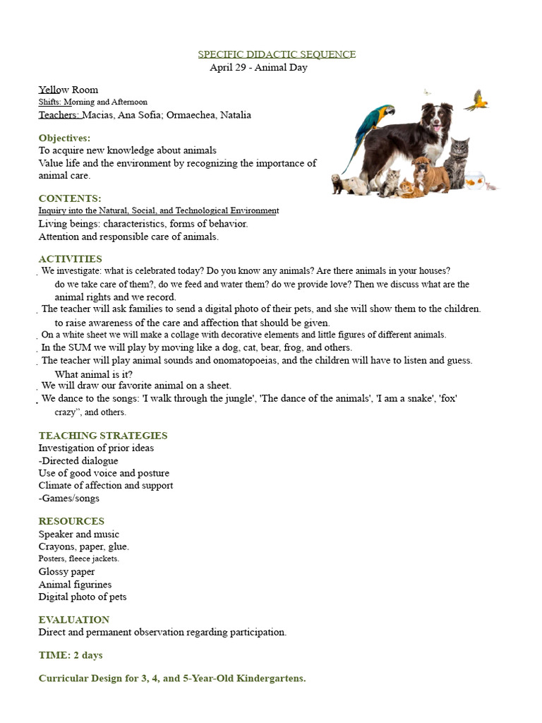 Didactic Sequence - Animals | PDF