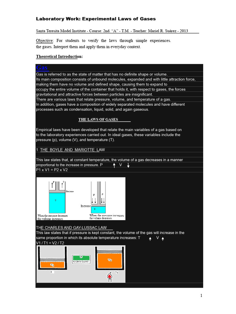 Experimental Gas Laws in Laboratory | PDF | Gases | Applied And ...