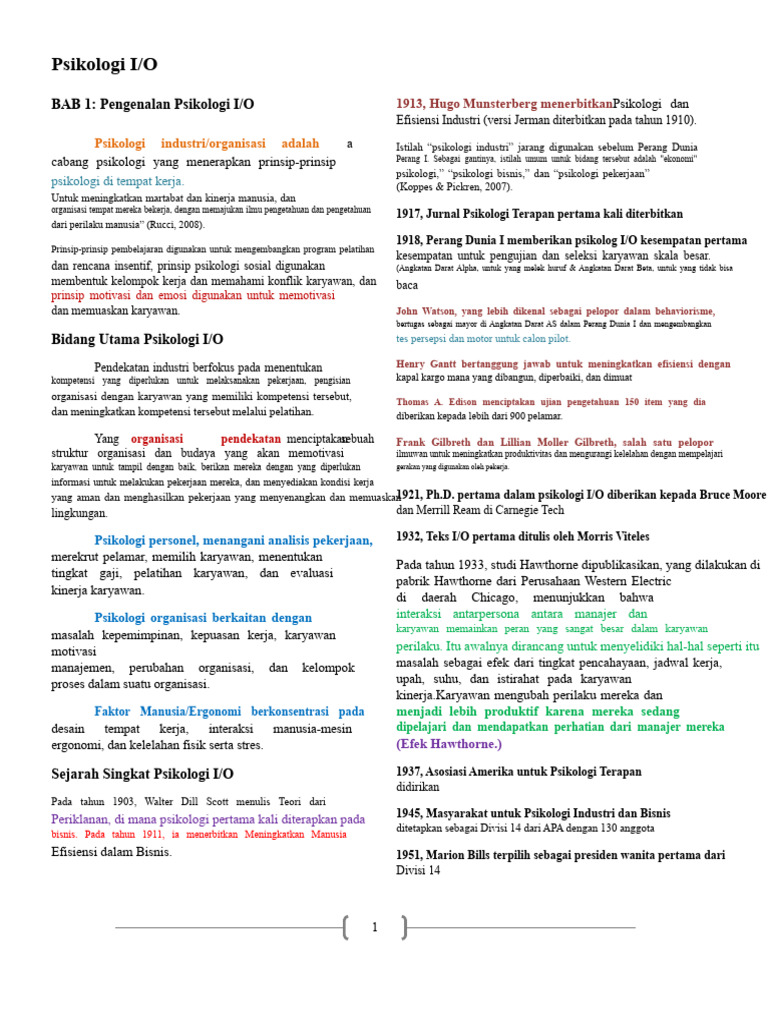 Ringkasan Bab I Hingga V (Psikologi Industri Dan Organisasi Aamodt) | PDF