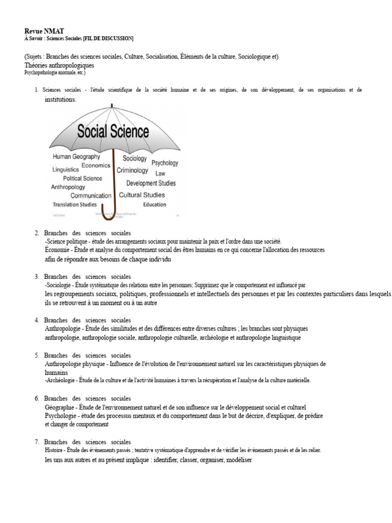 Branches des Sciences Sociales et Culture | PDF | Anthropologie | Science
