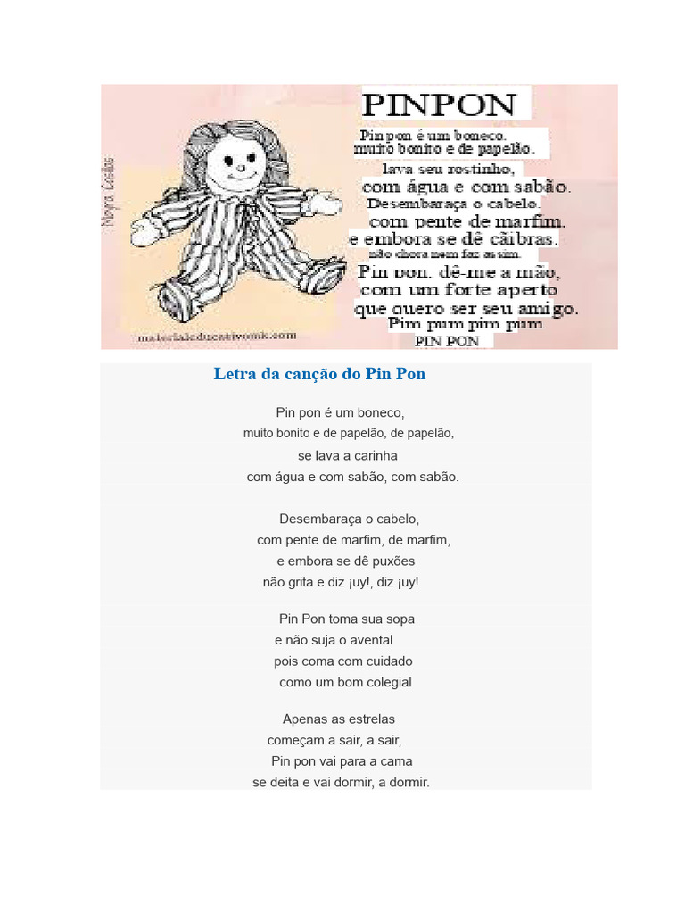 Letra Da Canção Do Pin Pon | PDF
