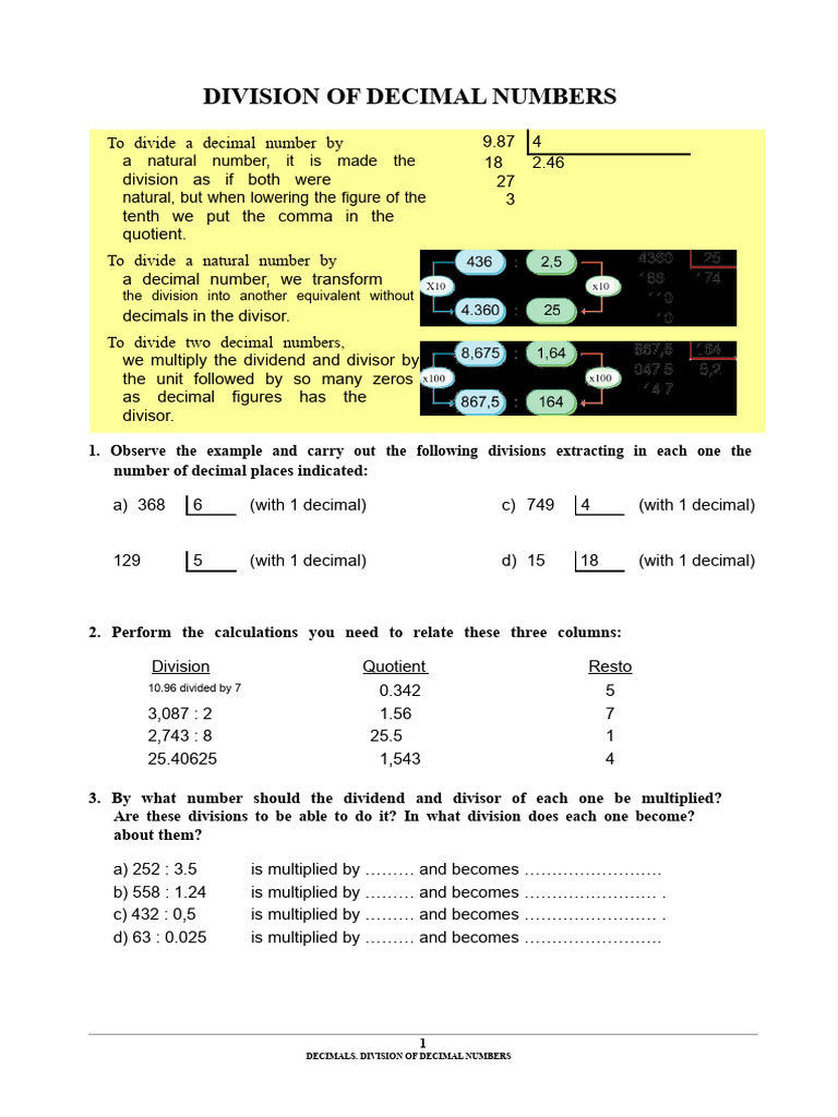 Division of Decimal Numbers Explained | PDF | Division (Mathematics ...