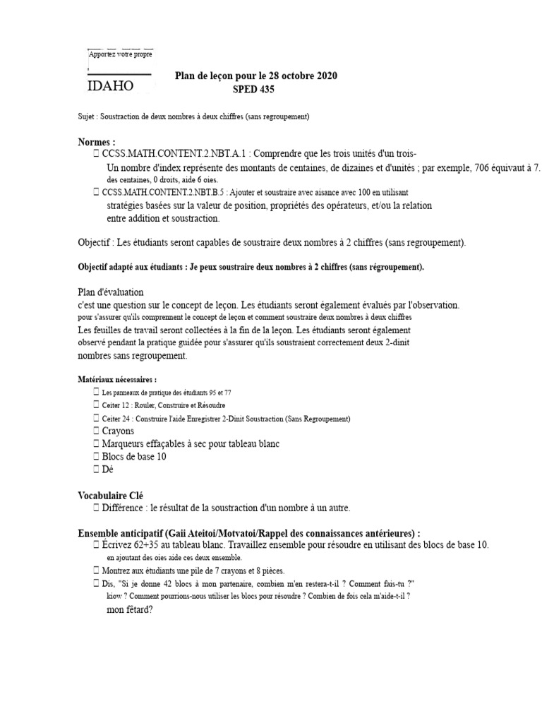 Soustraction de nombres à deux chiffres | PDF