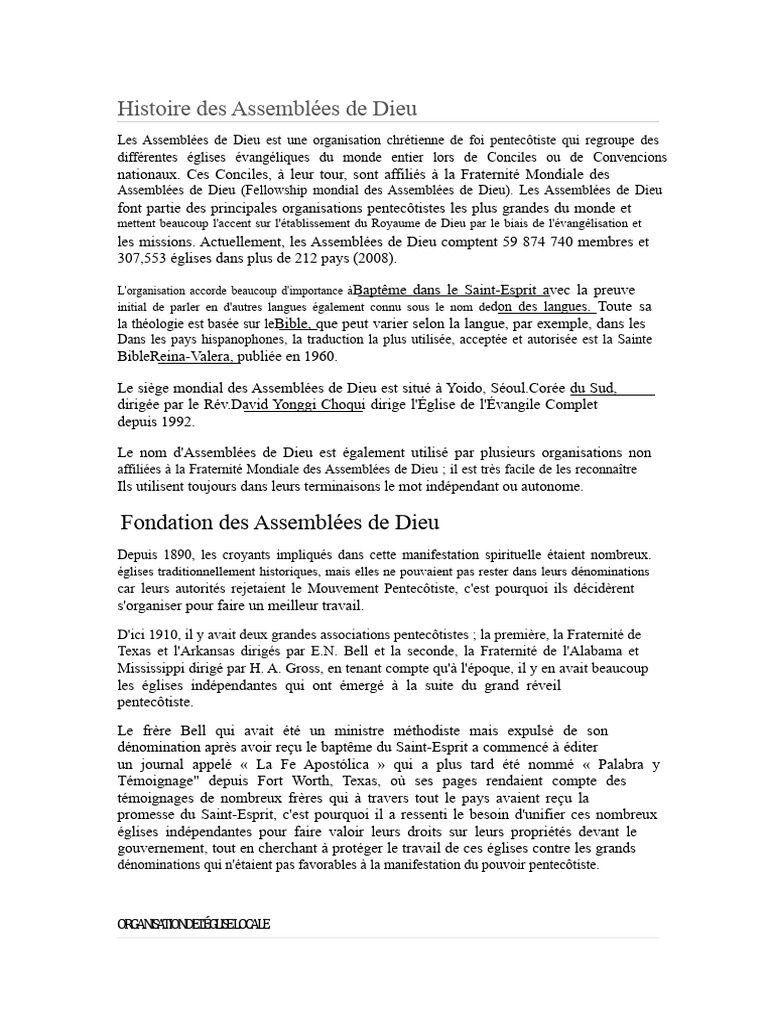 Histoire des Assemblées de Dieu | PDF | Pentecôtisme | Baptisme