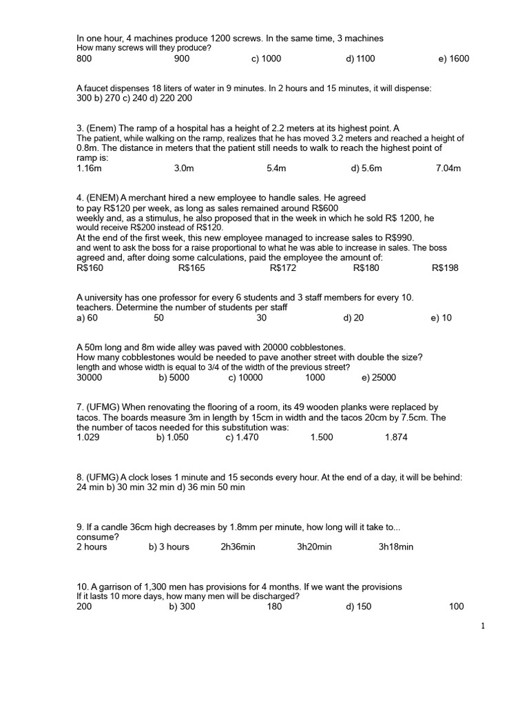 List of Exercises On The Rule of Three | PDF | Length | Printer (Computing)