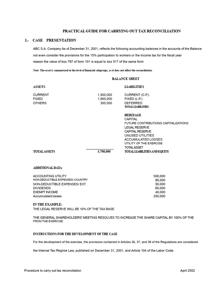 Tax Reconciliation Guide for ABC S.A. | PDF | Expense | Taxes