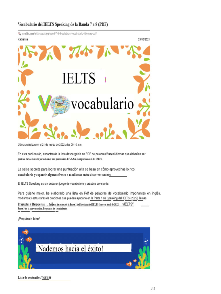PDF de Vocabulario para El Speaking Del IELTS Band 7 A 9 | PDF ...