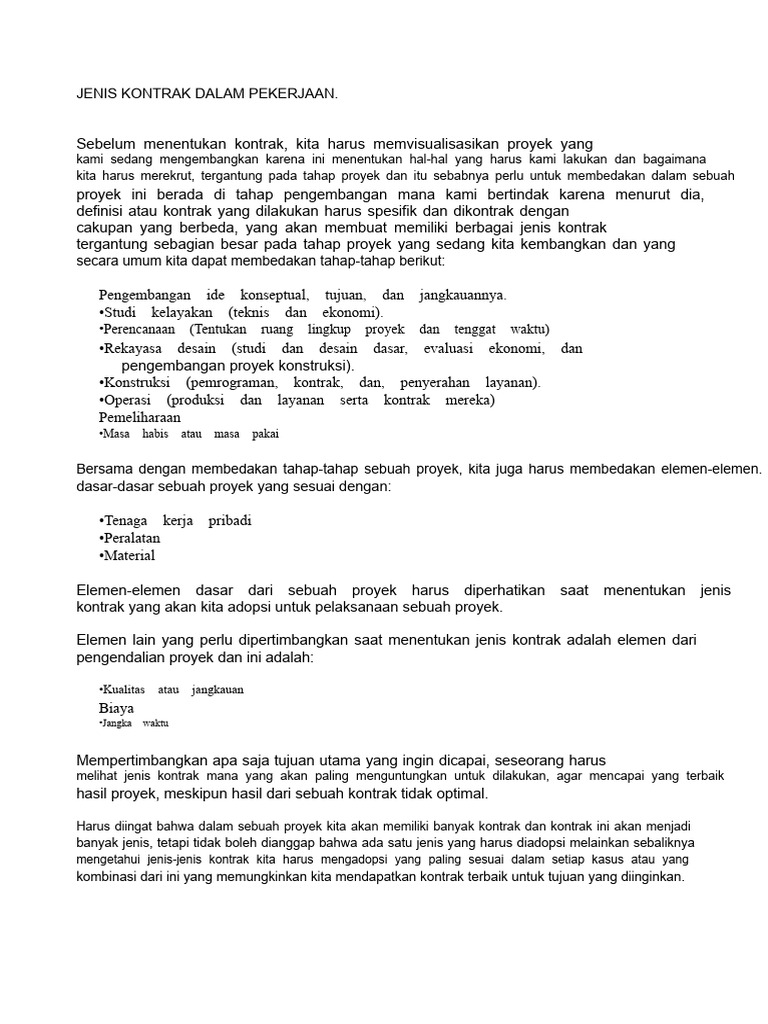 Jenis Kontrak Dalam Pekerjaan | PDF